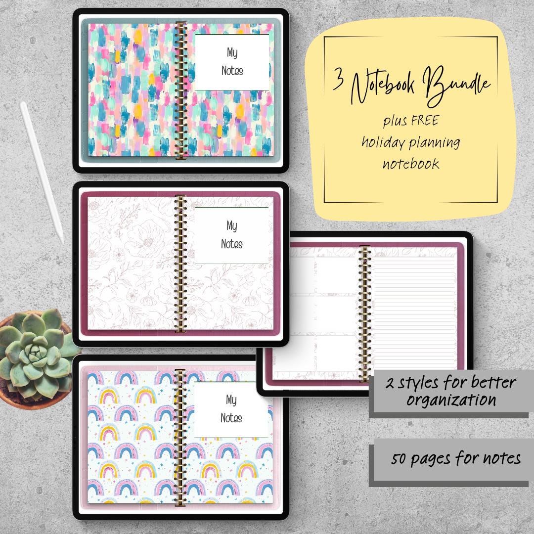 Digital Notebook for School & Organization Bundle With Free Gift - Cute ...