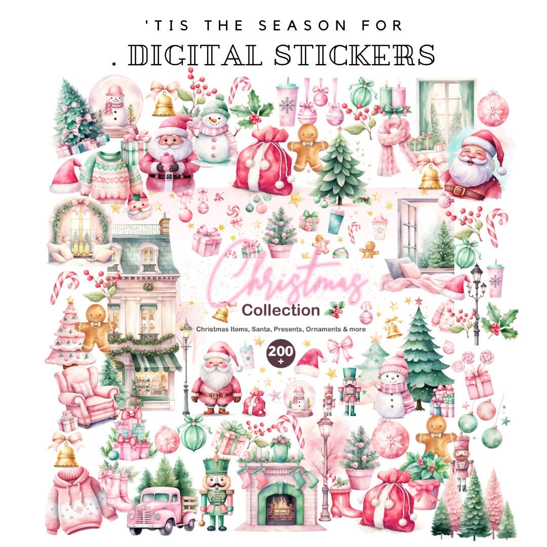 Chic Christmas Digital Stickers, Cute Holiday Stickers, 2024 Digital ...