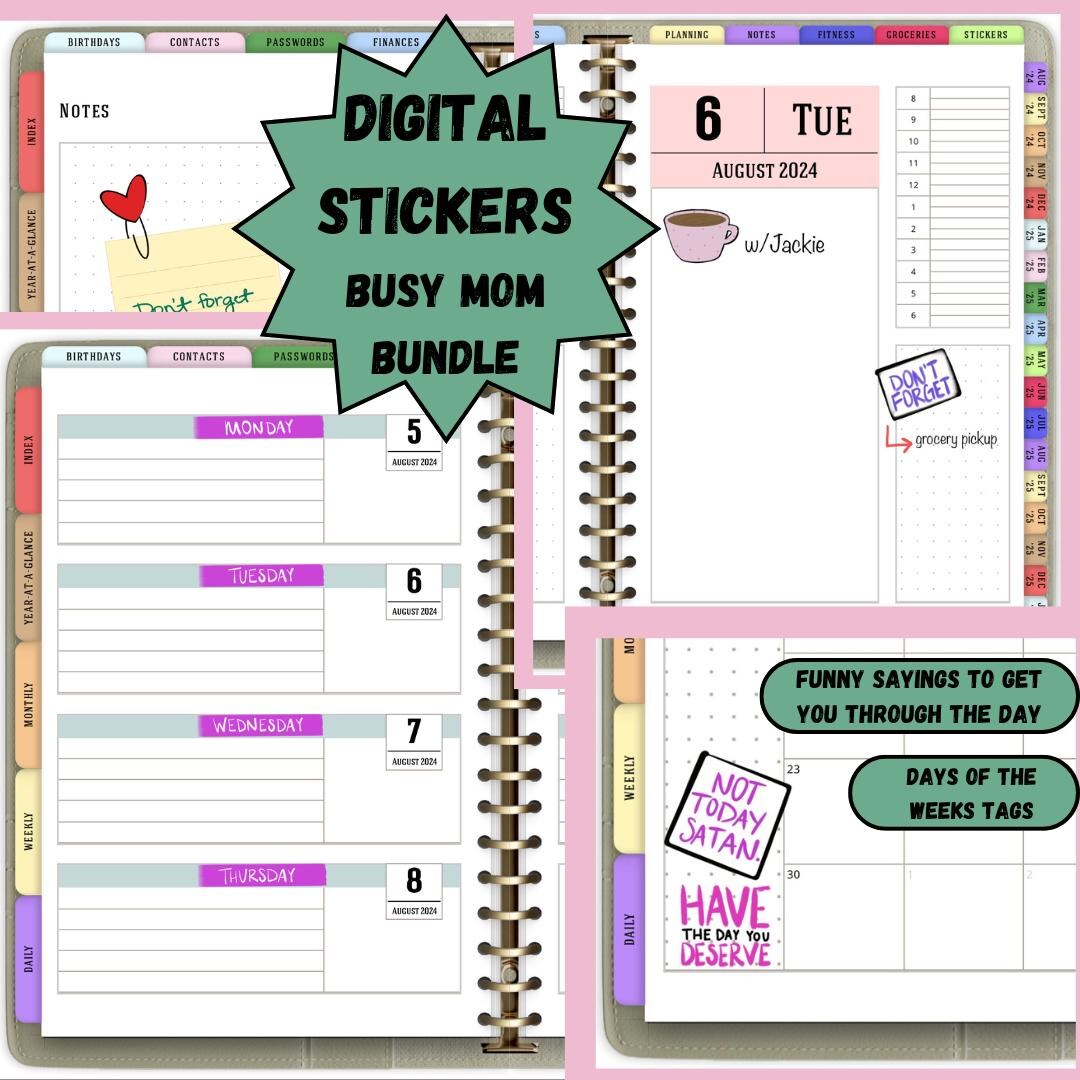Busy Mom Stickers for Digital Planners and Calendars, Funny and ...