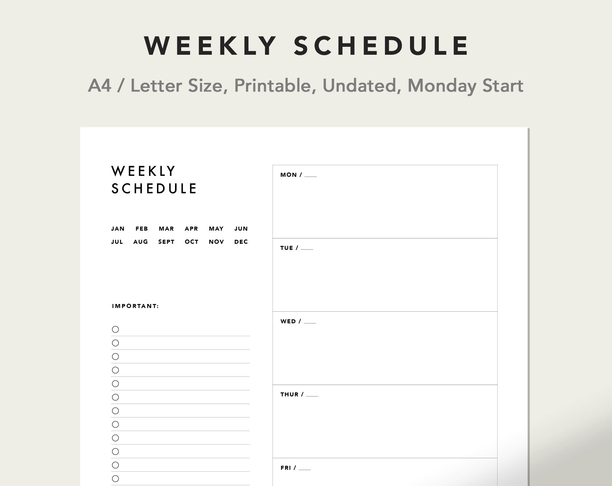 2023 Weekly Planner Schedule, Printable Planner, Week at A Glance, Desk ...
