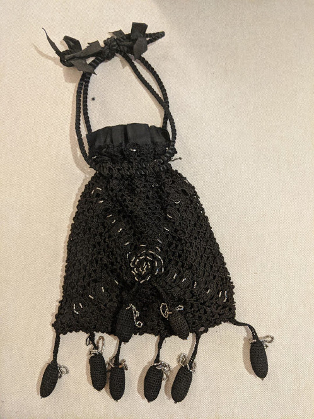 Vintage Early 1900's Black Crocheted Drawstring Wristlet Purse ...