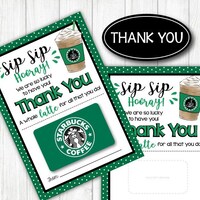 PRINTABLE Gift Card Holder, Teacher Appreciation, Starbucks Gift Card ...