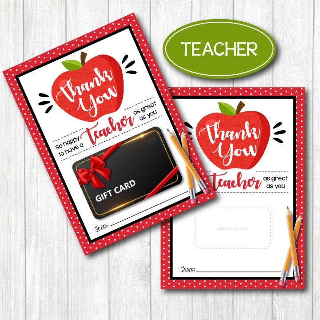 Teacher Gift Card Holder. 5x7" DIGITAL FILE. Thank You Apple Teacher ...