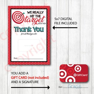 Thank You TARGET Gift Card Holder. 5x7" DIGITAL FILE. Thank You Teacher ...