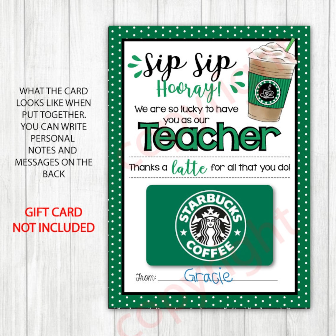 Teacher STARBUCKS Gift Card Holder. 5x7 DIGITAL FILE. - Etsy