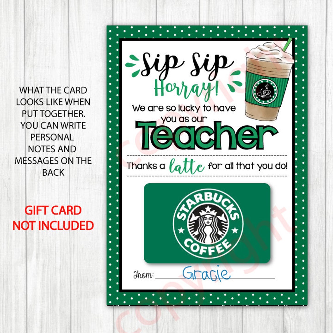 Teacher STARBUCKS Gift Card Holder. 5x7 DIGITAL FILE. - Etsy