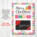 Christmas Teacher Gift Card Holder. 5x7" DIGITAL FILE. Teacher ...