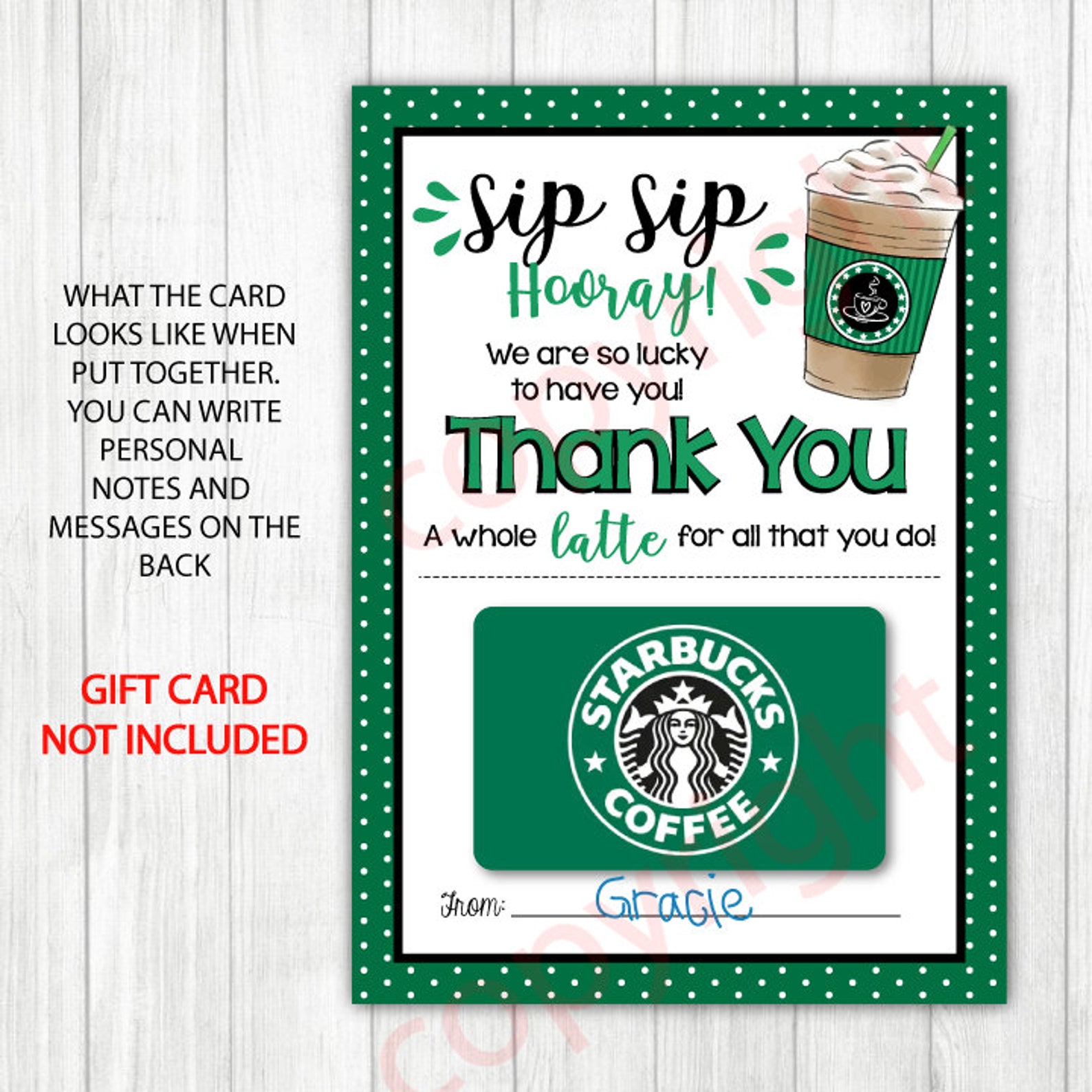 Thank You STARBUCKS Gift Card Holder. 5x7 DIGITAL FILE. - Etsy
