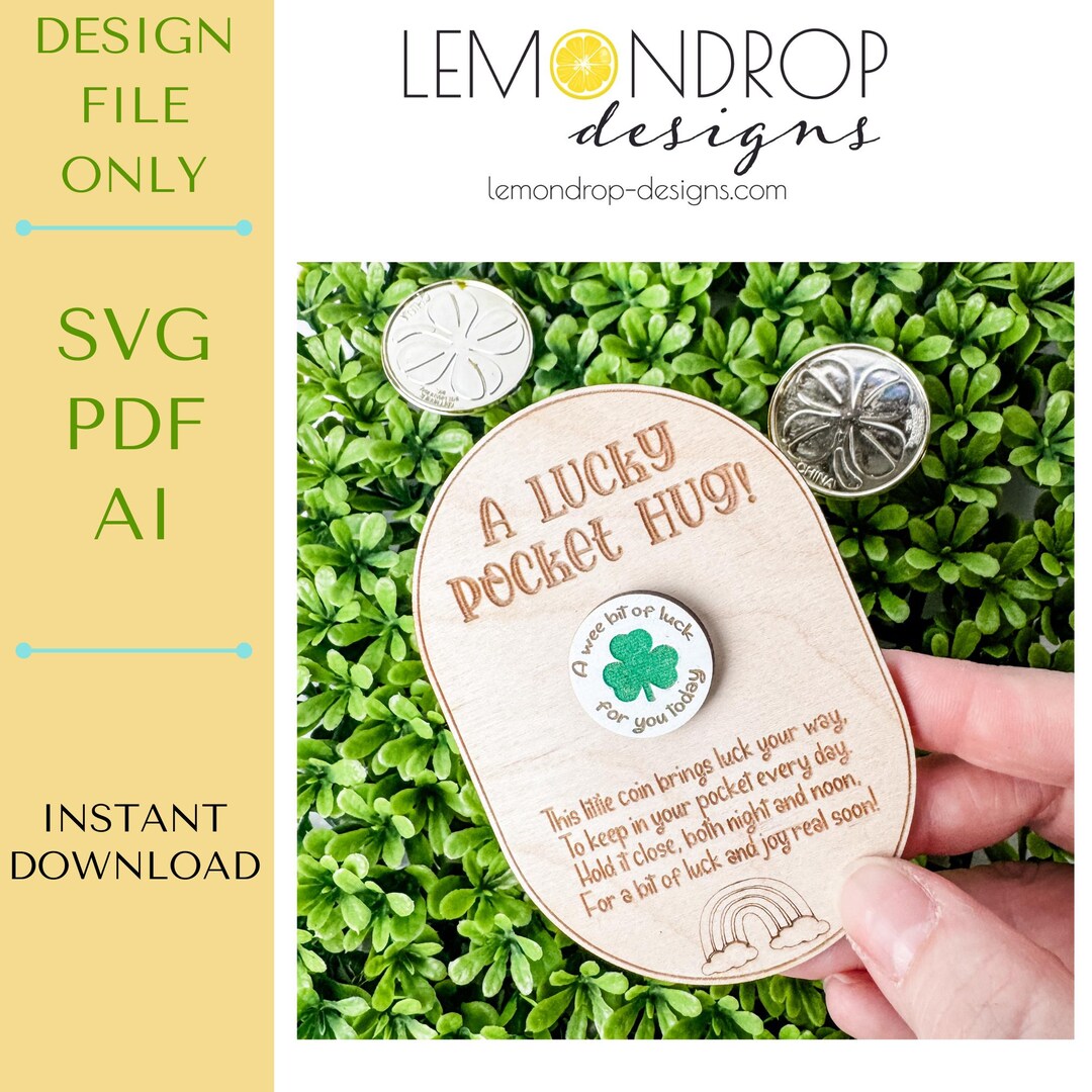Lucky Shamrock Pocket Hug Coin DIGITAL File, SVG File, Glowforge File ...
