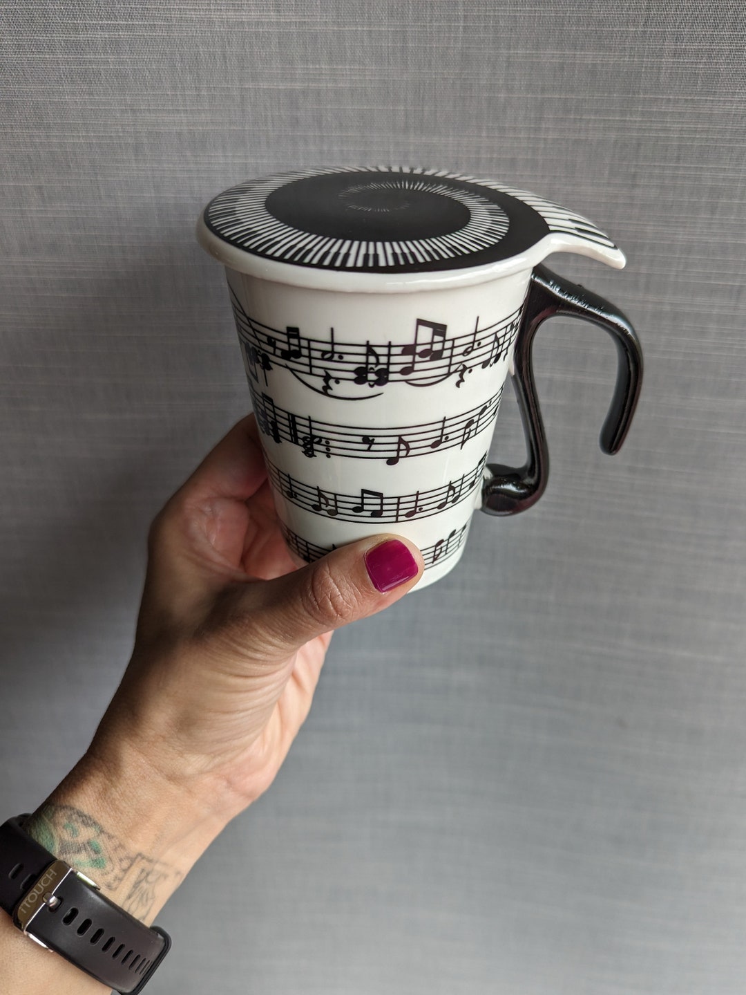 Black and White Music Stave & Notes Coffee Mug With Lid. Music Notes ...