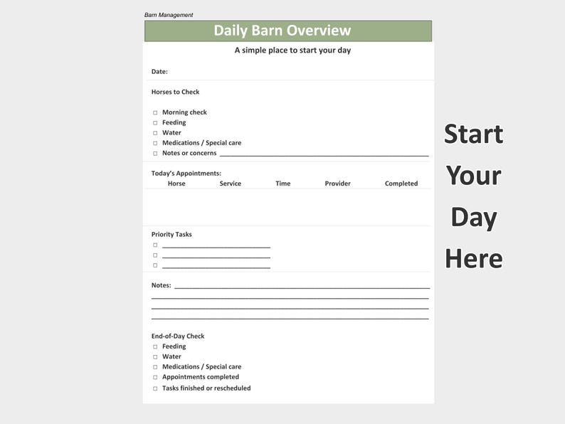 Barn Management System | Printable PDF + Excel Spreadsheet | Horse ...