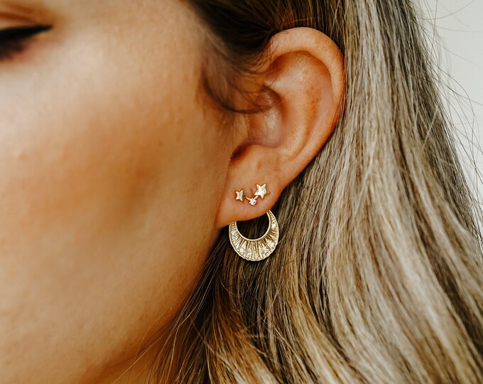 Shining Stars Ear Jackets, Gold Star Earrings, Gold Ear Jackets, Triple ...