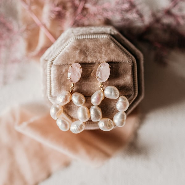 Rose Gold Pearl Earrings - Etsy