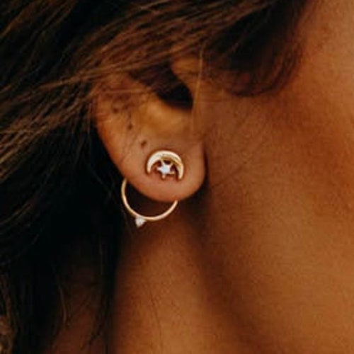 Moon Ear Jackets Crescent Moon Earrings Gold Ear Jacket | Etsy