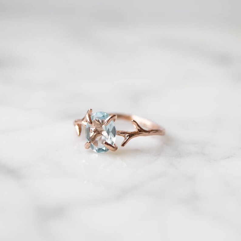 Aquamarine Ring March Birthstone Ring Rose Gold Ring | Etsy UK