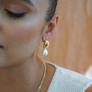 Hailey Dome Pearl Earrings, Pearl Drop Earrings, Wedding Earrings ...