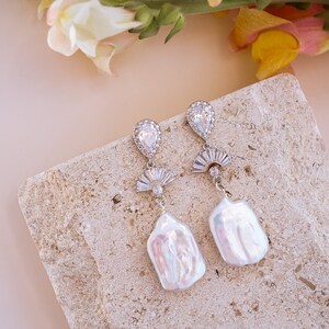 Emma Pearl Drop Earrings, Silver Dangle Earrings, Freshwater Pearl ...