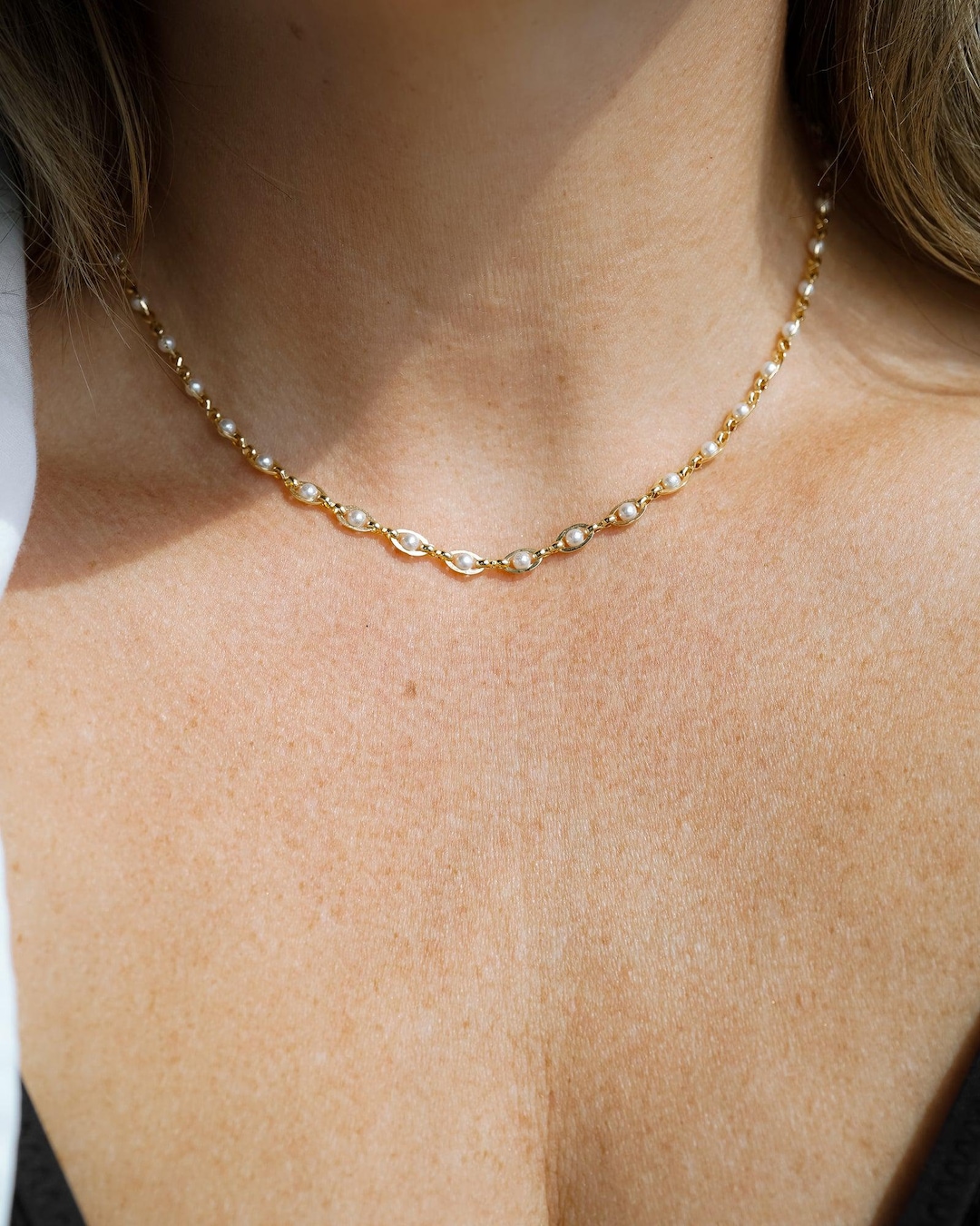 Pippa Pearl Choker, Pearl Necklace, Dainty Chain Necklace, Modern Pearl ...