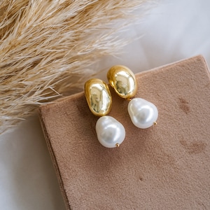 Hailey Dome Pearl Earrings, Pearl Drop Earrings, Wedding Earrings ...