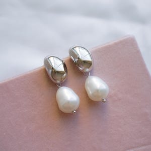 Hailey Dome Pearl Earrings, Pearl Drop Earrings, Wedding Earrings ...