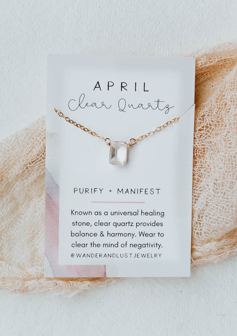 April Birthstone Necklace Clear Quartz Necklace Crystal - Etsy