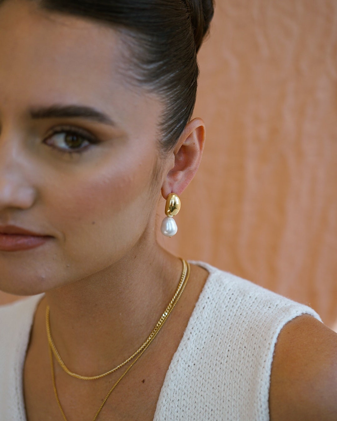 Hailey Dome Pearl Earrings, Pearl Drop Earrings, Wedding Earrings ...