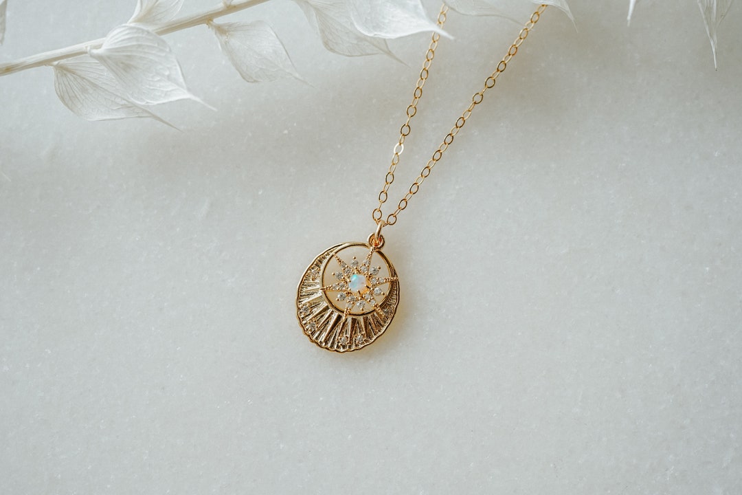 Astro Star Necklace, Opal Star Necklace, Sun and Stars Necklace, Gold ...