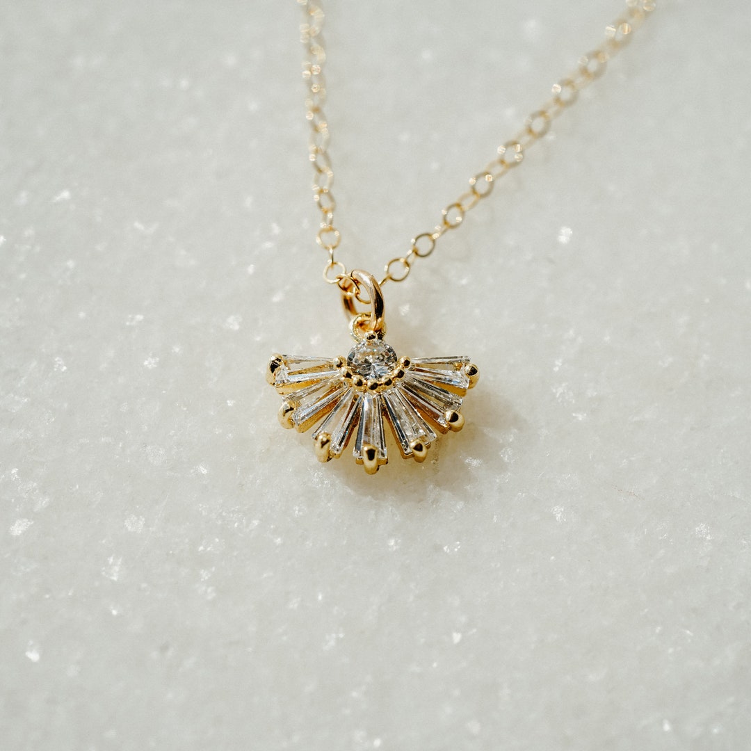 Art Deco Necklace, Simple Gold Necklace, Fan Necklace, Dainty Gold ...
