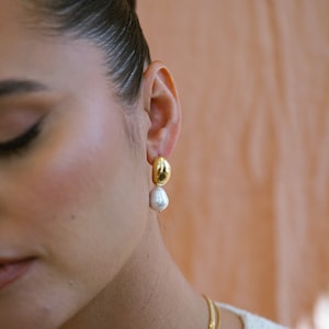 Hailey Dome Pearl Earrings, Pearl Drop Earrings, Wedding Earrings ...