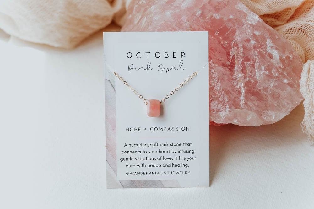October Birthstone Necklace, Pink Opal Necklace, Opal Necklace, October ...