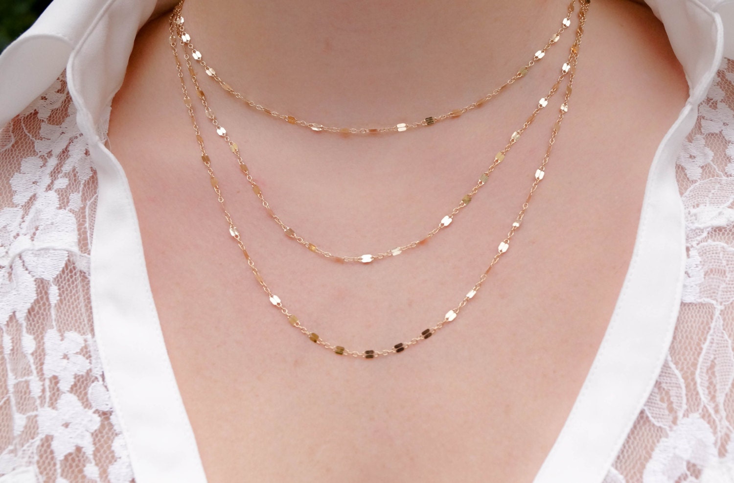 Gold Triple Layer Necklace Delicate Necklaces Gold Filled | Etsy