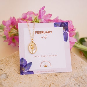 February Birth Flower Necklace, Birth Month Flower, Gift for Her ...