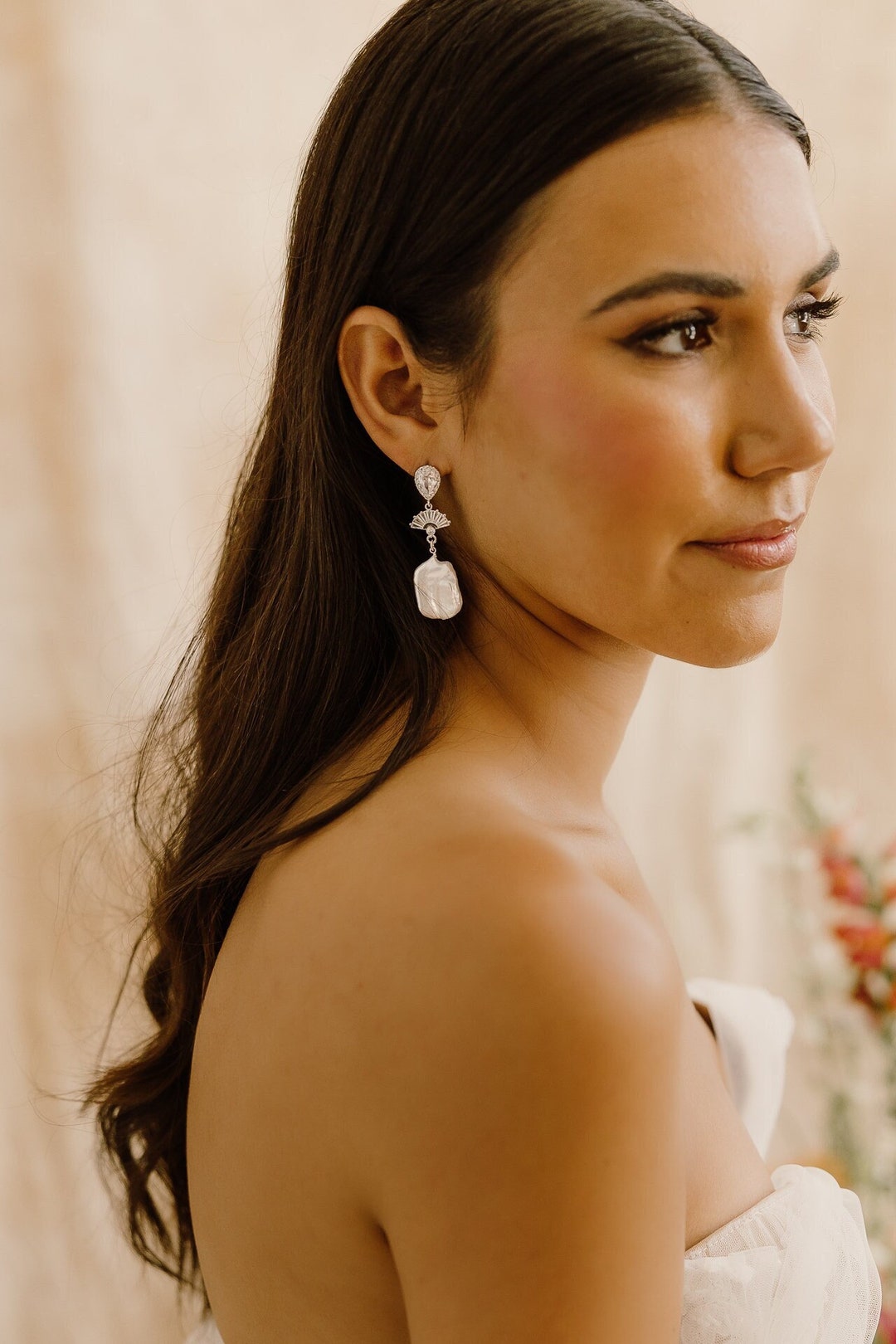Emma Pearl Drop Earrings, Silver Dangle Earrings, Freshwater Pearl ...