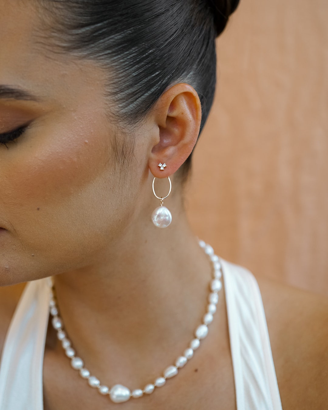 Emerson Pearl Ear Jacket, Pearl Drop Earrings, Bridal Jewelry, Wedding ...