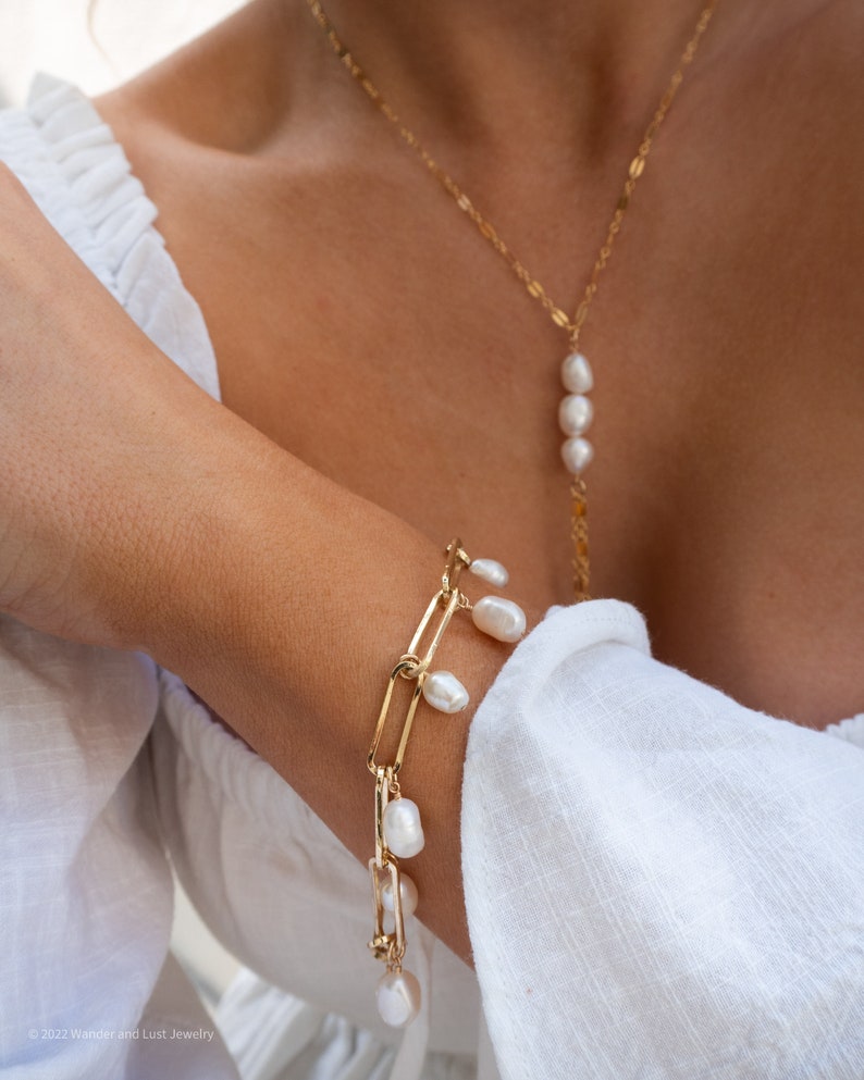 Layla Pearl Necklace Gold Y Necklace Dainty Gold Necklace - Etsy