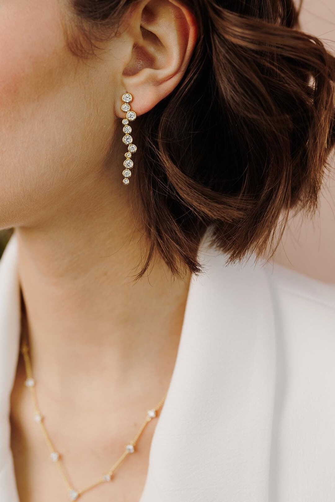 Celestial Cascade Drop Earrings, Gold Drop Earrings, Modern Bridal ...