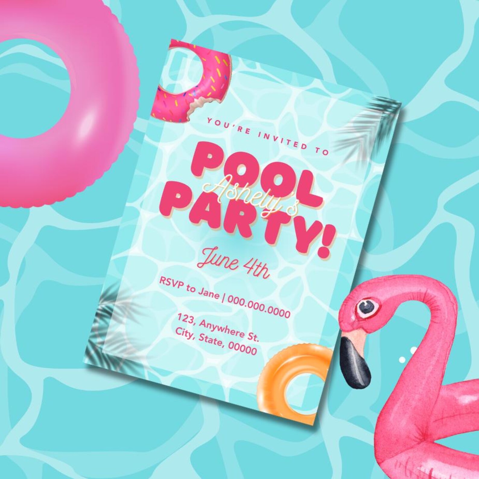 Girls Pool Party Invitation | Customizable 5x7 Summer Swim Invite | Fun ...
