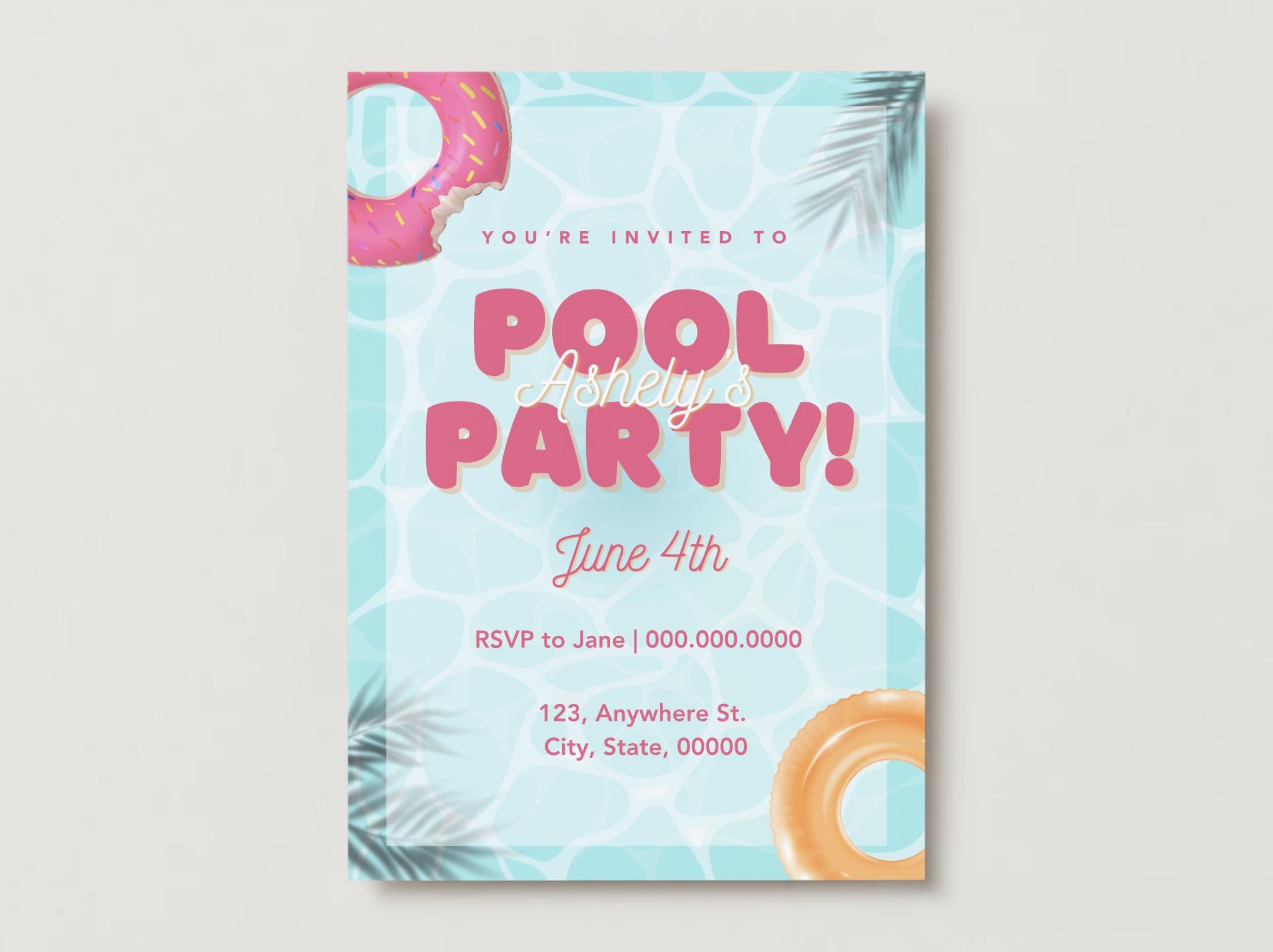 Girls Pool Party Invitation | Customizable 5x7 Summer Swim Invite | Fun ...