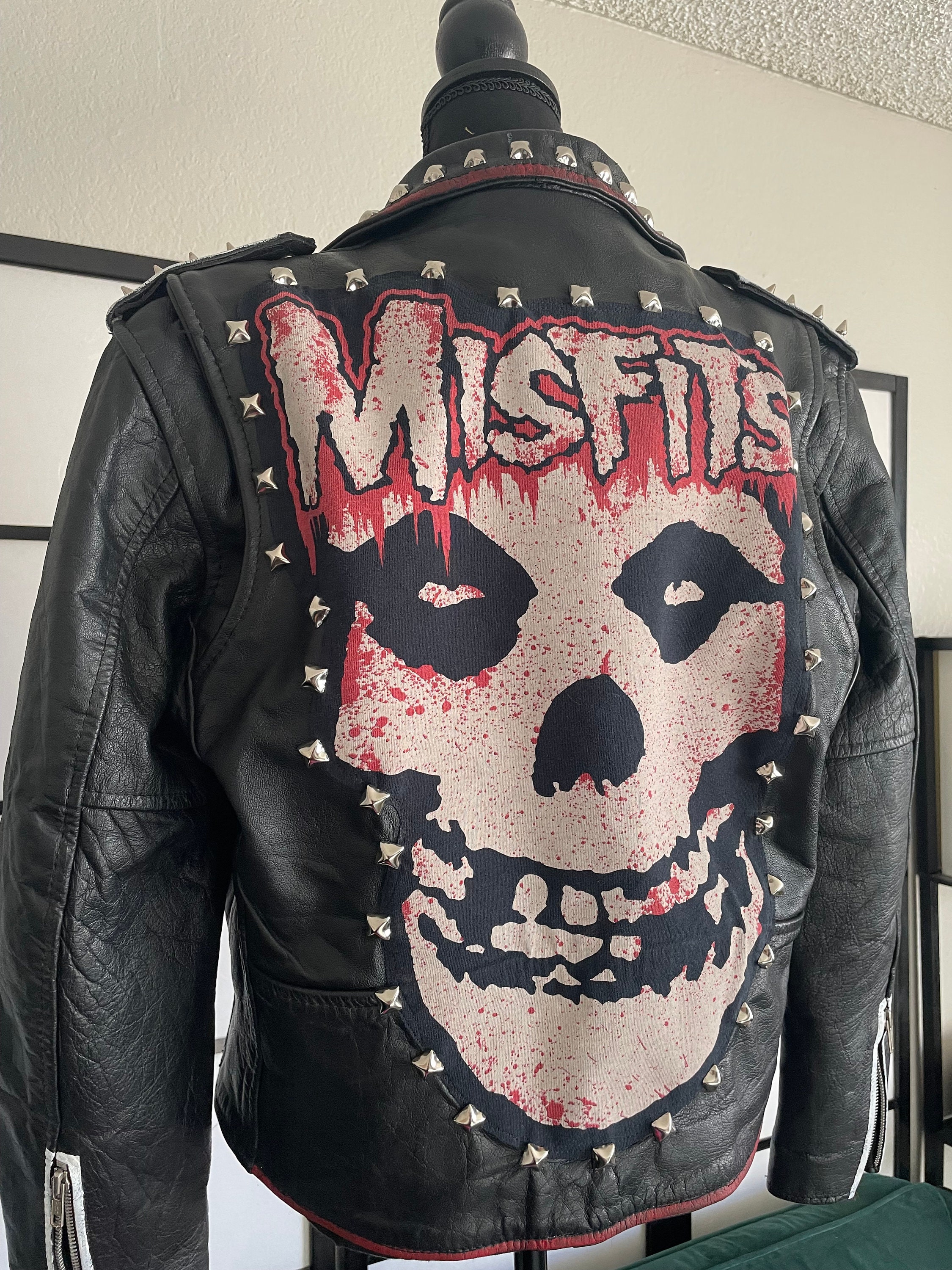 Hand Painted and Studded Misfits Punk Leather Jacket - Etsy