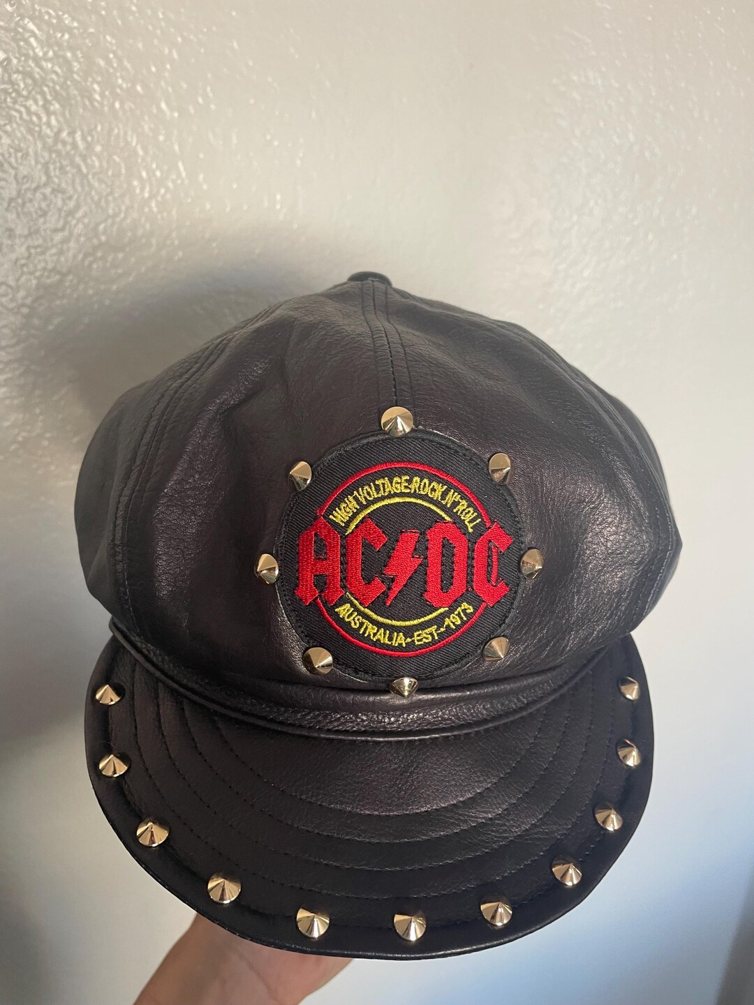 Genuine Leather AC/DC Studded Cap - Etsy