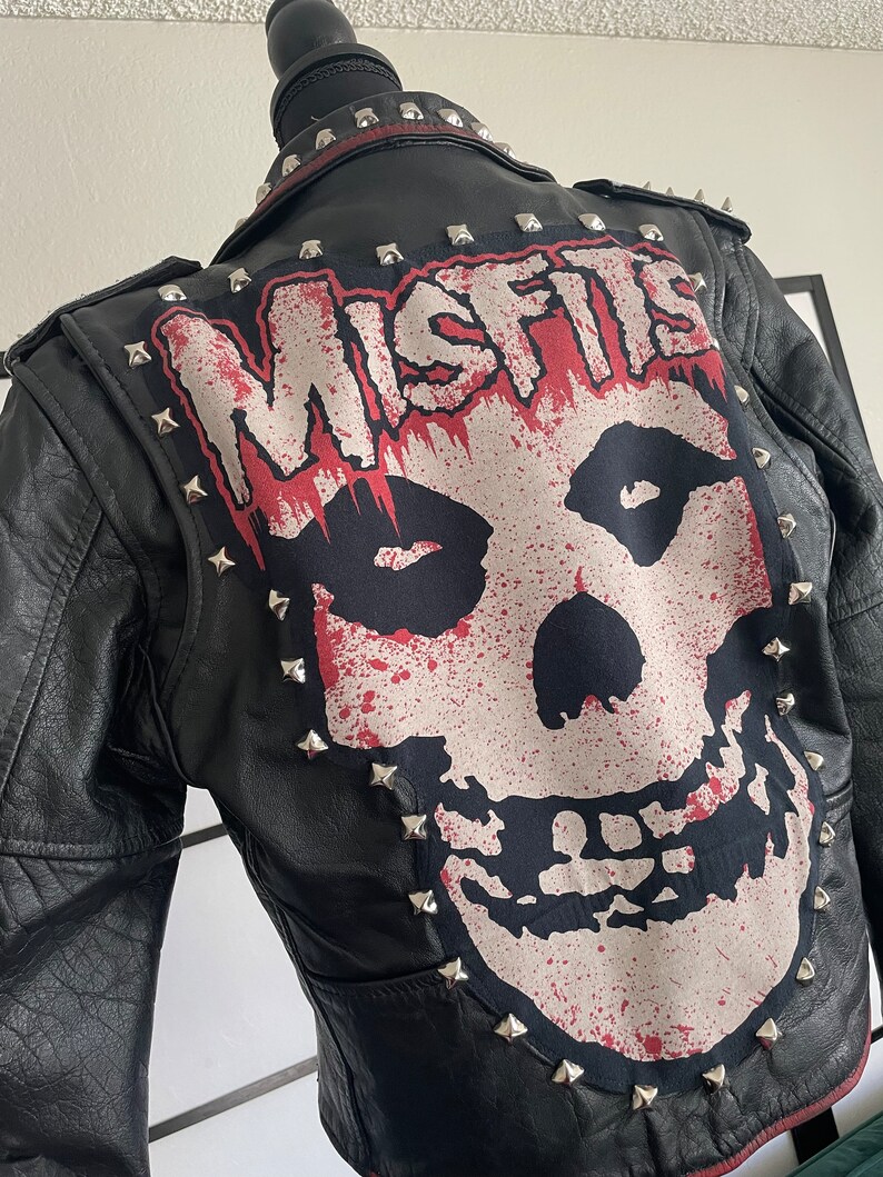 Hand Painted and Studded Misfits Punk Leather Jacket - Etsy