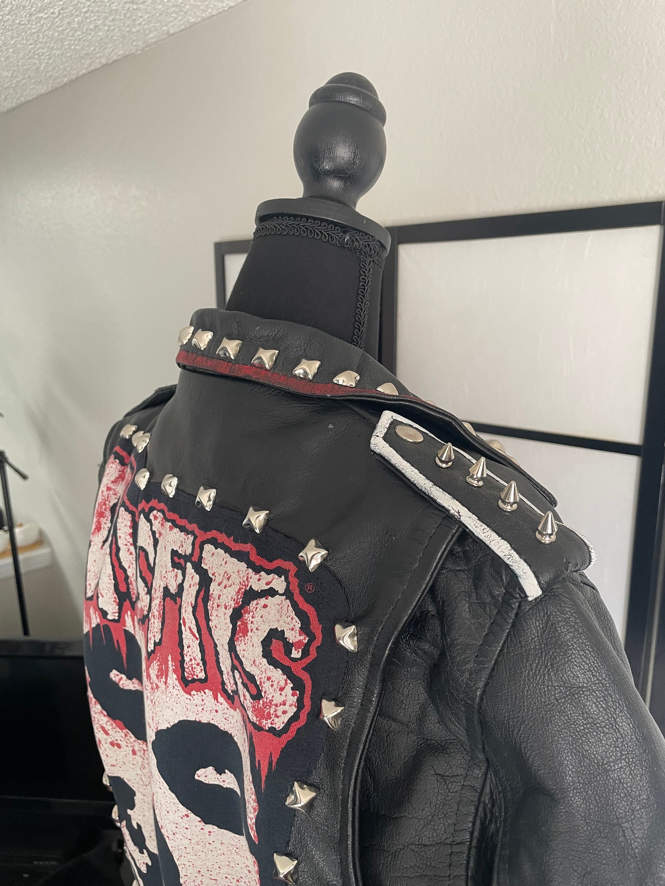 Hand Painted and Studded Misfits Punk Leather Jacket - Etsy