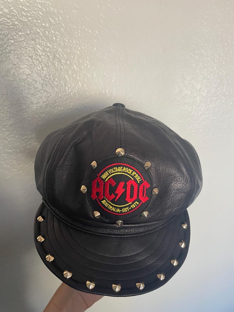 Genuine Leather AC/DC Studded Cap - Etsy