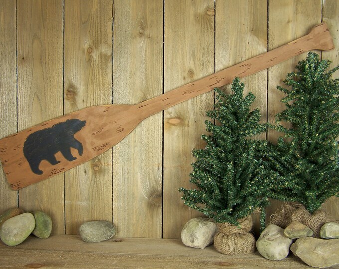 Wooden Oar Wall Decor Rustic Bear Decor Black Bear Art Wood Oar Decor ...