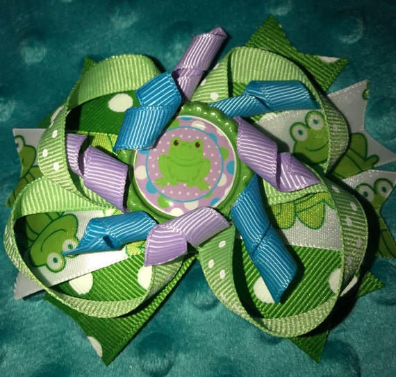 Items similar to Frog hair bow - green blue purple frog hair bow ...
