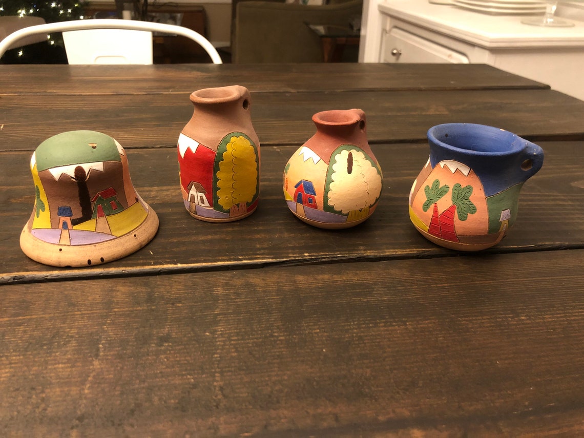 Vintage Small Handmade Pottery Pots Etched in Images - Etsy