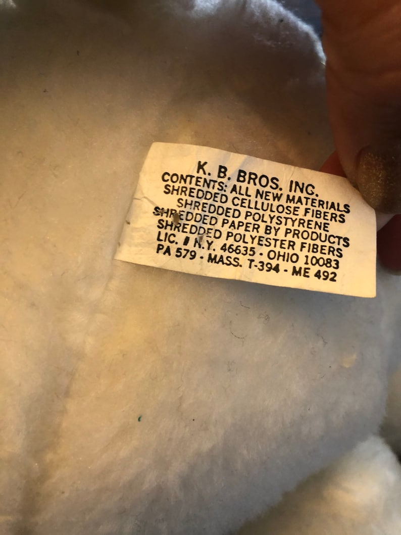 Vintage K B Bros Incorporated White and Black Dog Plush With Red Ribbon ...