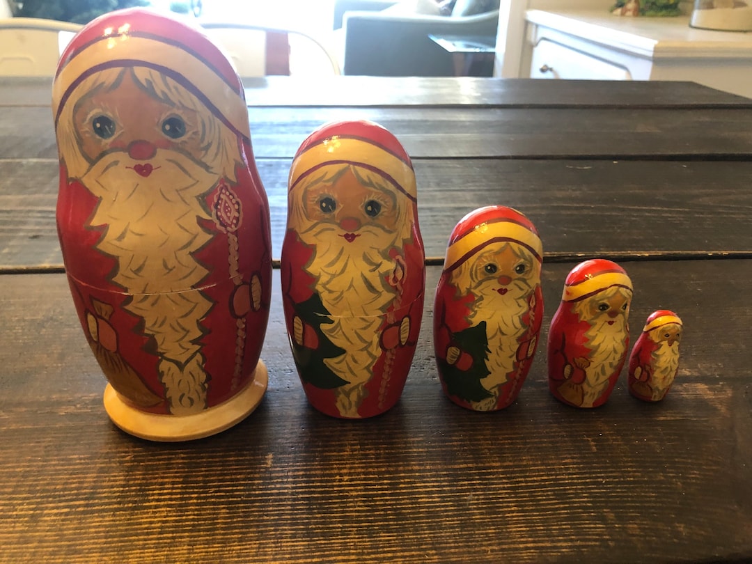 Vintage Wooden Russian Nesting Dolls Matryoshka Babushka Hand Painted ...