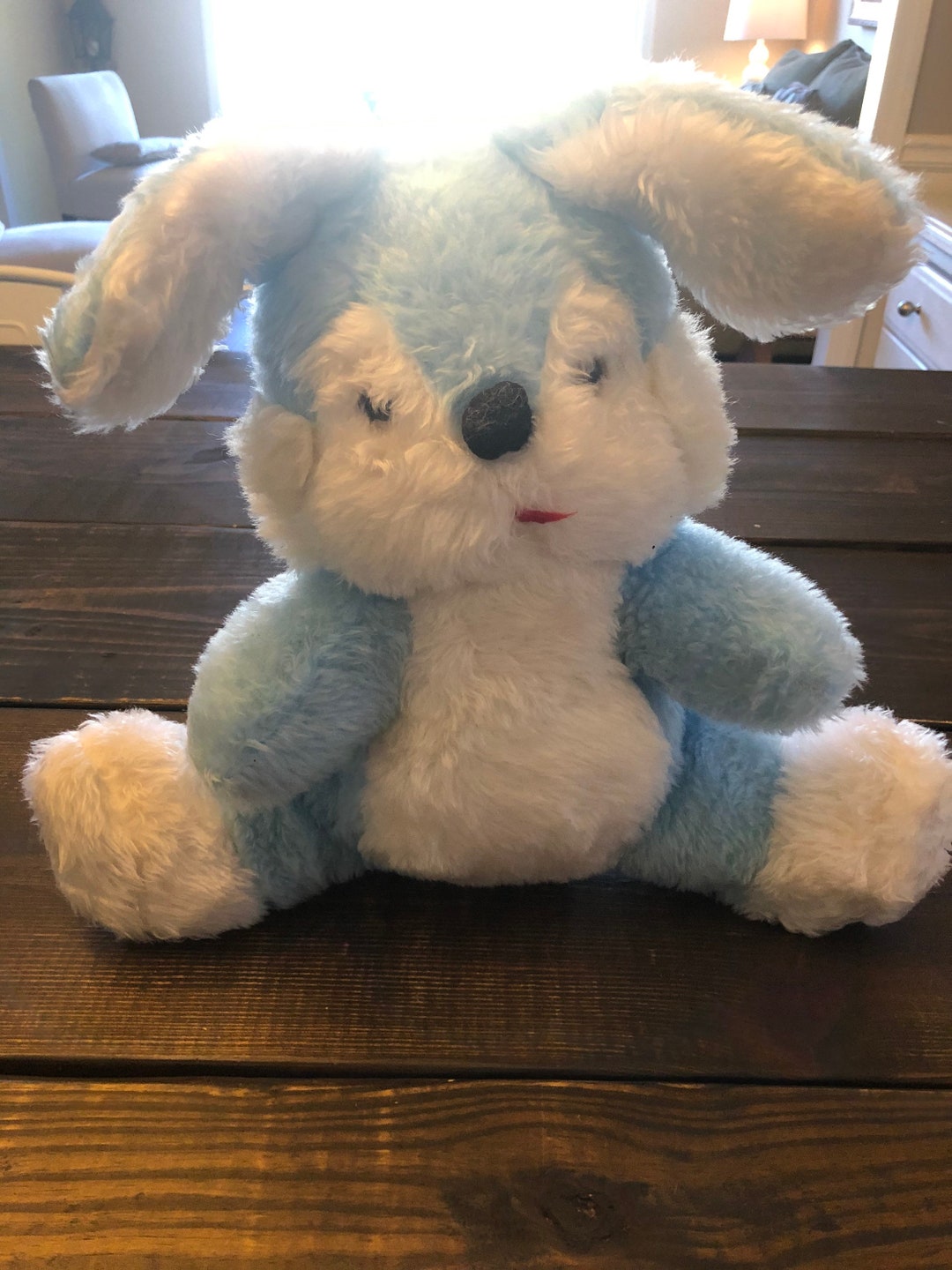 Vintage Large Easter Plush Blue and White Bunny Stuffed Animal - Etsy