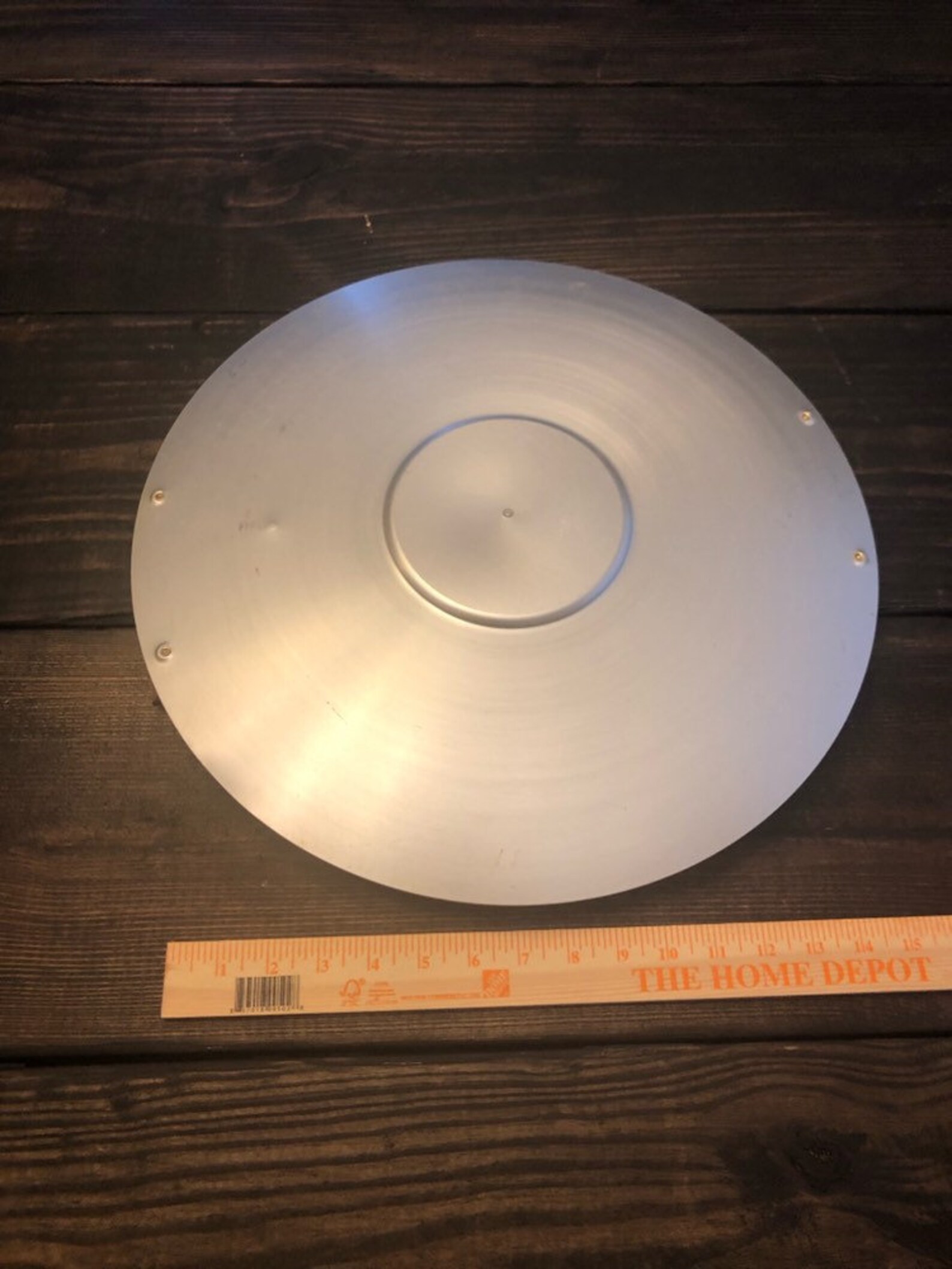 Vintage Mid Century Mirro Medallion Aluminum Round Tray With Teak ...